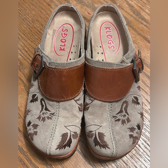Klogs | Shoes | Klogs Austin Leather Suede Embroidered Floral Clog Mule ...